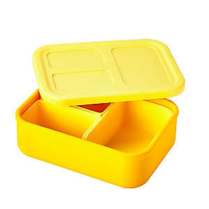LunchBots Build -a- Bento Lunch Box, Silicone Bento Box for Kids, Multi-Compartment Lunch Container, Oven & Dishwasher Safe, BPA Free, 28 oz - Yellow