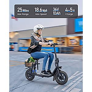 URBANMAX C1 Pro Electric Scooter with Seat, Adult Electric Scooters with Dual Shock Absorbers Up to 25 Miles 18.6MPH 450W Motor, Folding Scooter Electric for Adults with Seat & Carry Basket