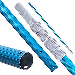 U.S. Pool Supply Professional 15 Foot Blue Anodized Aluminum Telescopic Swimming Pool Pole, Adjustable 3 Piece Expandable Step-Up - Attach Connect Skimmer Nets, Rakes, Brushes, Vacuum Heads with Hoses