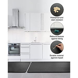 Artnice Anti Fatigue Kitchen Mats 2 Piece,Black Kitchen Rugs and Mats Sets, Memory Foam Waterproof Floor Mat for Kitchen,Mat for Standing Desk Anti-Fatigue for Work Place, Kitchen,Living Room,Laundry
