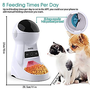 Iseebiz Smart Pet Feeder, Automatic Cat Dog Feeder, 3L WiFi App Control Food Dispenser, 8 Meals Per Day, Voice Record Remind, Portion Control, Timer Programmable, IR Detect, for Medium Small Cats Dog