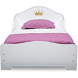 Delta Children Princess Crown Wood Toddler Bed - Greenguard Gold Certified, White/Pink