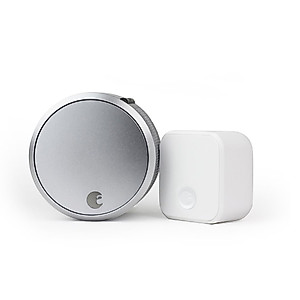 August Smart Lock Pro + Connect Hub - Wi-Fi Smart Lock for Keyless Entry - Works with Alexa, Google Assistant, and more – Silver