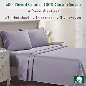 CALIFORNIA DESIGN DEN 5-Star Hotel 600 Thread Count 100% Cotton Sheets Set - Soft & Smooth Queen Sheet Set with Deep Pockets, Quality Beats Egyptian Cotton Claims (Lavender)