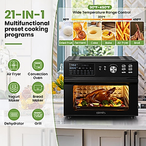 OIMIS Air Fryer Toaster Oven, 32QT Toaster Oven 21-in-1 Extra Large Countertop Convection Rotisserie Oven Patented Dual Air Duct System with 6 Accessories Recipes Black