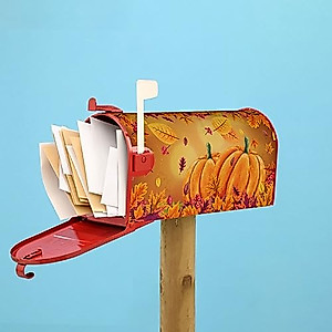 KSLIDS Fall Pumpkin Mailbox Cover Magnetic 18x21 Inches Standard Size Autumn Leaf Thanksgiving Post Letter Box Cover Mail Wraps Garden Decorations for Home Outdoor Yard Decor