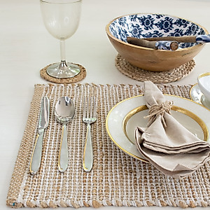 Chardin home | Natural Jute Placemats Set of 4 | 13x19 Inch. Rustic Farmhouse Place mats | Table mats Colors - Natural Jute and Ivory