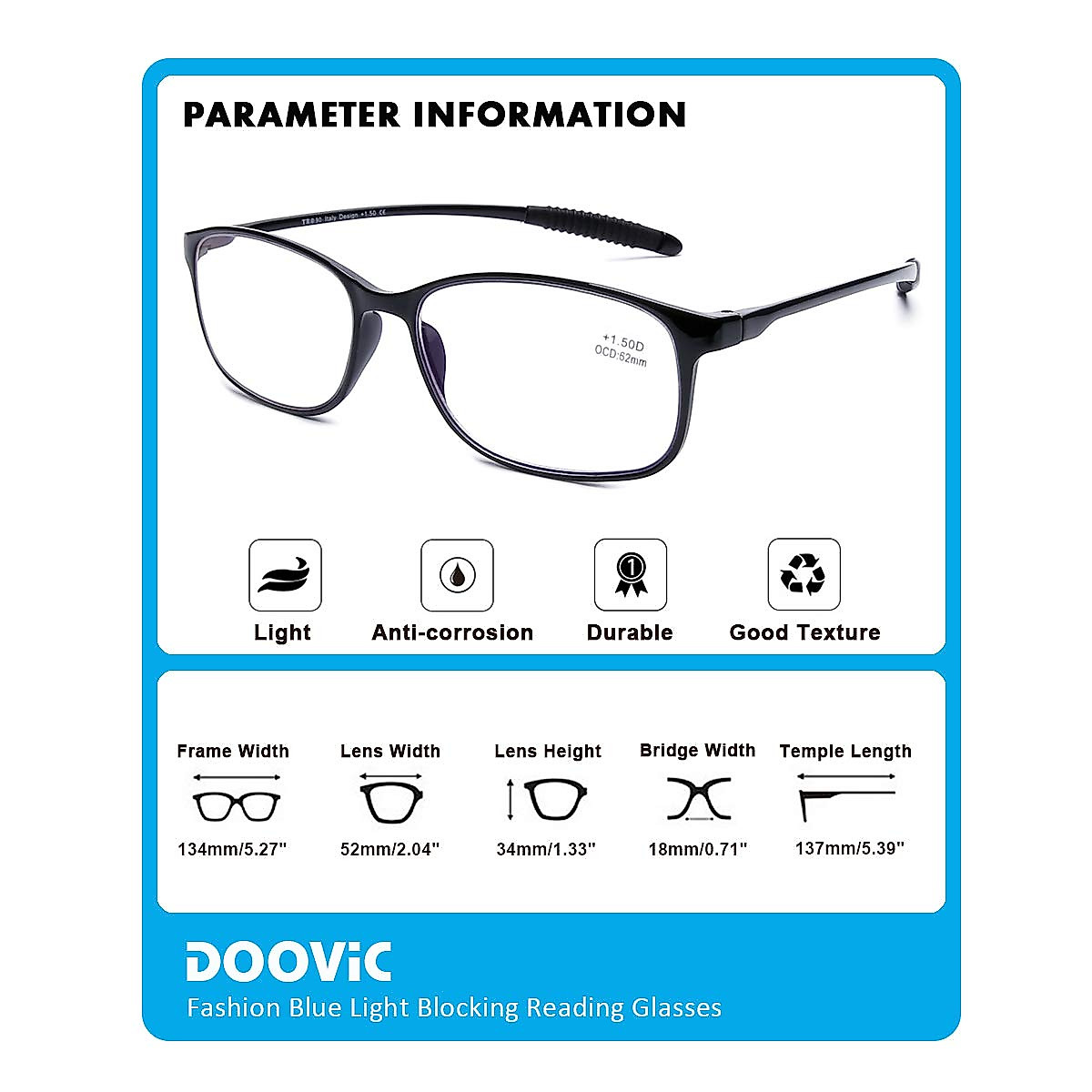 DOOViC Reading Glasses 4 Pack Blue Light Blocking Anti Eyestrain Flexible Lightweight Computer Readers for Men Women 1.75 Strength
