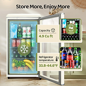 Anypro Retro Beverage Refrigerator Cooler, 4.9 Cu.Ft Mini fridge with Tempered Glass Door, 160 Can Wine Drink Beer Fridge, Small Refrigerator for Office Bedroom Bar, 7 Temperatures, Adjustable Shelves
