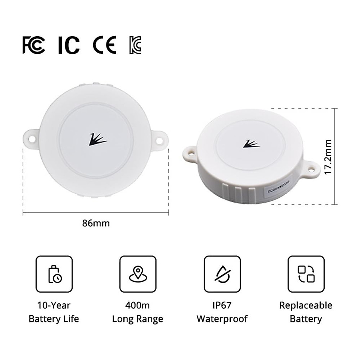 FSC-BP104D DA14531 Long-Range 400m Waterproof IP67 BLE 5.1 Location Beacon with 10 Years Long Life & Replaceable Battery Supports iBeacon and Eddystone