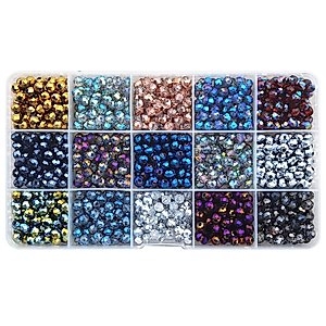 INSPIRELLE 1200pcs 6mm Multicolor Electroplate Rondelle Glass Beads for Jewelry Making Faceted Briolette Shape Crytal Spacer Beads Assortments Supplies for Bracelet Necklace with Storage Box