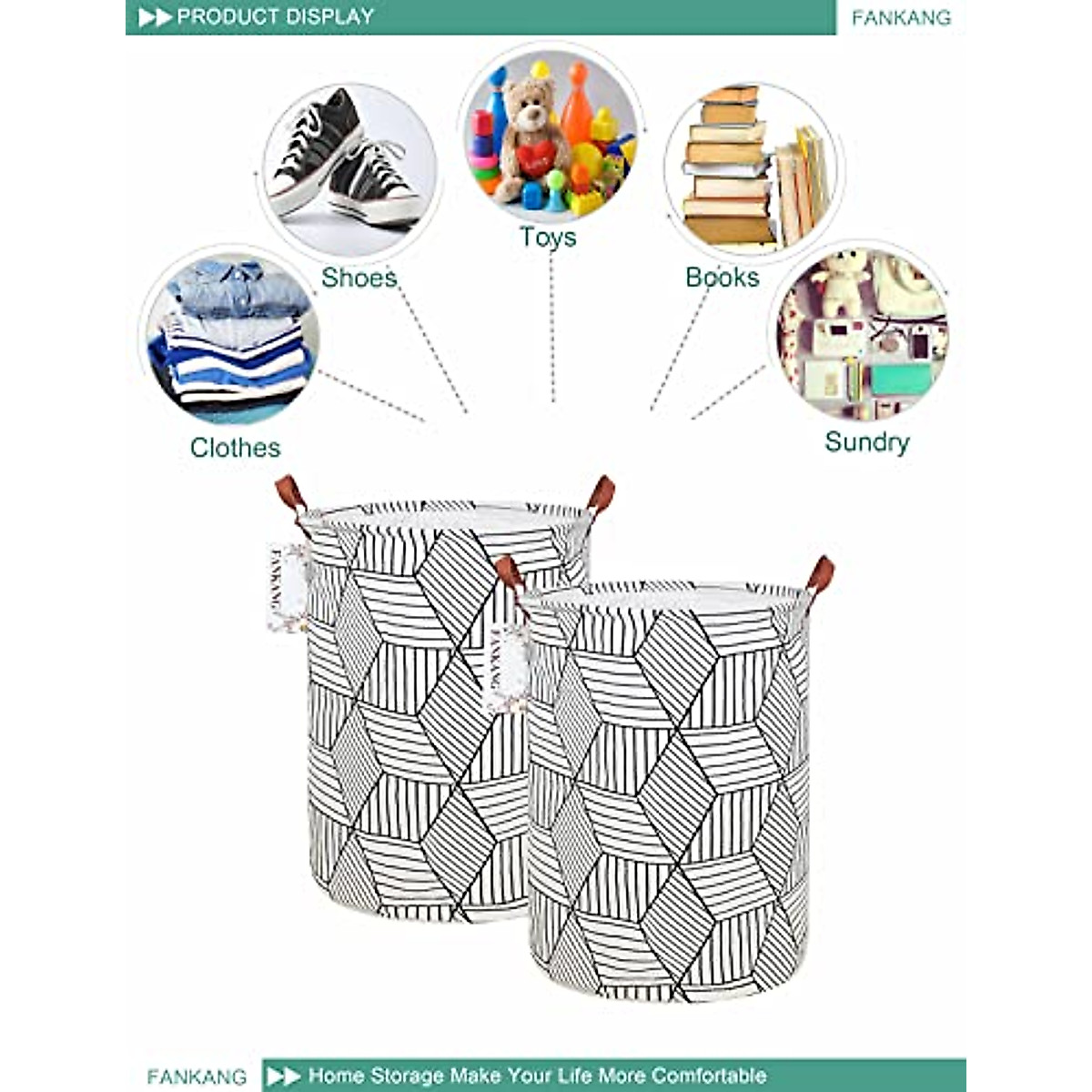 FANKANG 2 Packs Round Storage Basket Bins Collapsible Fabric Shelf Organizer for Storing Makeup, Baby Toys,Books, Office Supplies, etc（2-White Magic Cube）