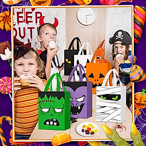 18 Pcs Halloween Candy Bags Reusable Non Woven Trick or Treat Gift Bags Cat Ghost Mummy Vampire Zombie Pumpkin Halloween Tote Bag with Handles Bulk for Halloween Party Kids Birthday