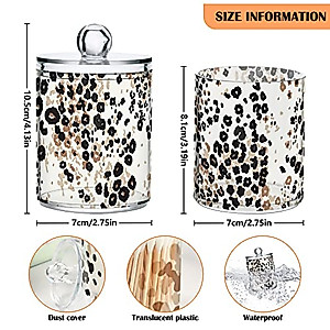 2 Pack Qtip Holder Dispenser for Cotton Ball Brown Floral Leopard Print Cotton Swab Cotton Round Pads Clear Plastic Acrylic Jar Set Bathroom Canister