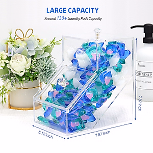 Famaster Laundry Pods Container, Acrylic Candy Dispenser, Clear Dishwasher Pods Container, Pod Slide Down Easily, Cute Laundry Pod Holder for Laundry Room Organization, Storage, Decor and Accessories