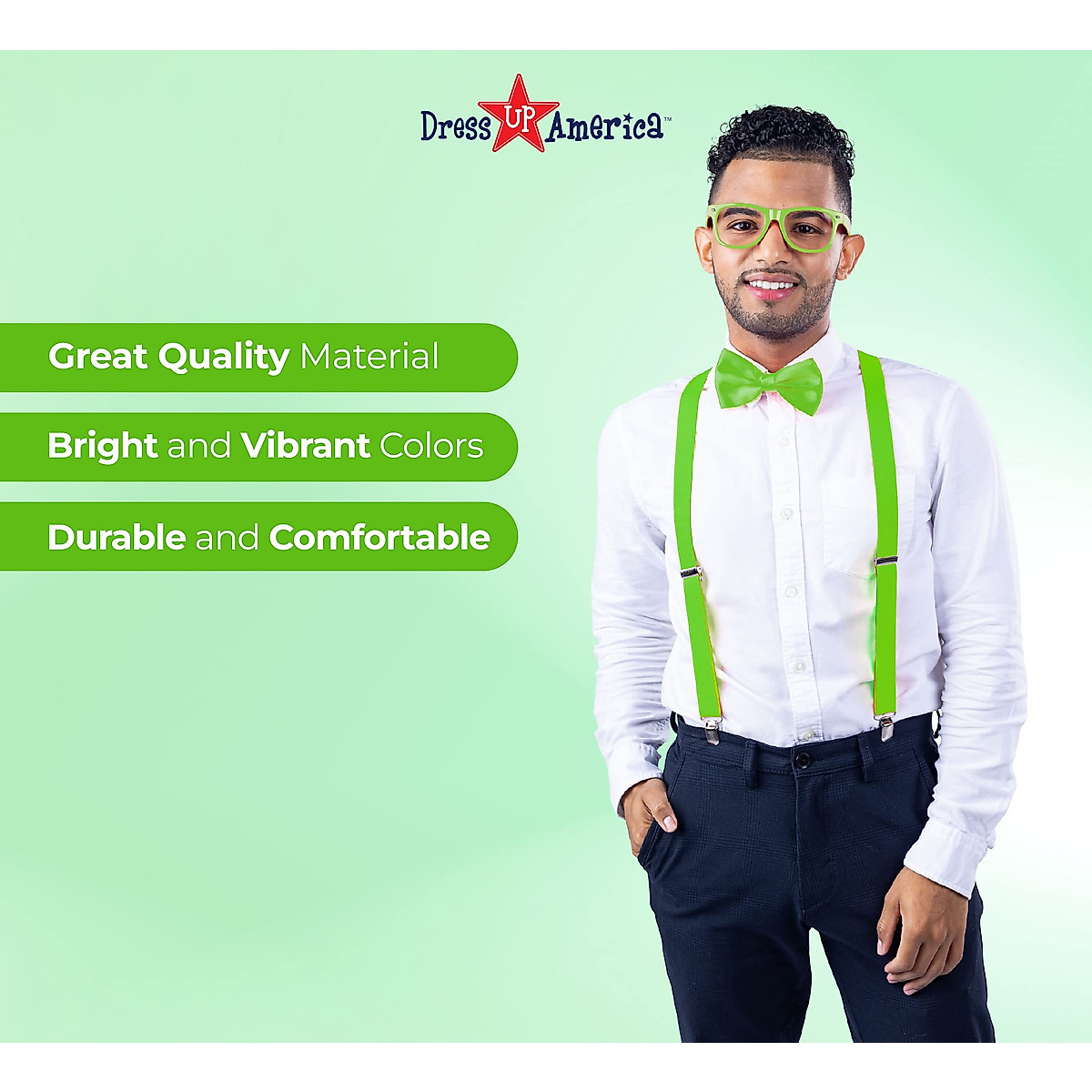 Dress Up America Neon Suspender, Bow-tie, Sunglasses, Accessory Set - Adult and Kids Size Suspenders