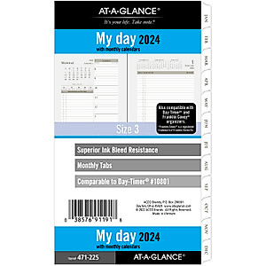 AT-A-GLANCE 2024 Daily & Monthly Planner Two Page Per Day Refill, 3-3/4" x 6-3/4", Portable Size, Loose-Leaf (471-225-24)