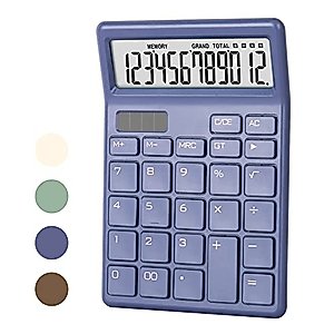 Calculators Desktop, Large Display Solar and Battery Power, Aesthetic Office Supplies, 12 Digit Small Basic Standard Functional Desk Calculator Cute for Office, Home, School (Blue)