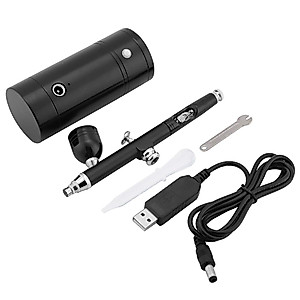 EVGATSAUTO Aluminum Barber Compressor, 0.3mm Black Mini Air Compressor Spray Gun Airbrush Set 7CC Capacity Set