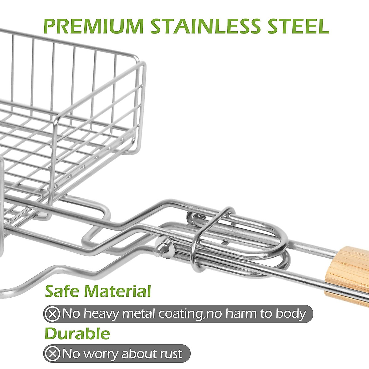 DOUBLE TWO - Stainless Steel Grill Basket, Grill Baskets for Outdoor Grill, Fish Grill Basket, for Meat Vegetable, Grilling Basket, BBQ Accessory, With Adjustable Cover & Detachable Handle, 1Pcs