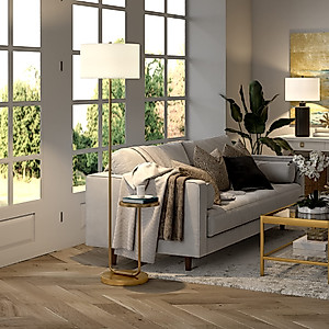 Jacinta Tray Table Floor Lamp with Fabric Shade in Brass/White