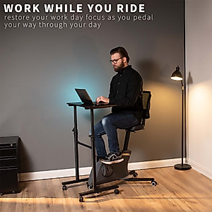 VIVO Height Adjustable 28 x 14 inch Standing Desk Cart for Laptop Office Work, Stationary Training Exercise Bike Use, Small Mobile Workstation with Locking Wheels, Black, CART-V01BK