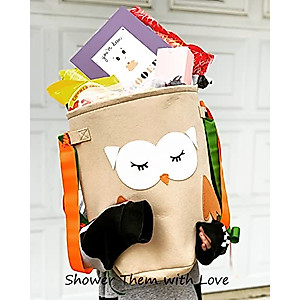 Kids’ Collapsible Laundry & Toy Basket – Felt Baby Hamper with Strong Handles & Cute Design – Kids & Baby Laundry Basket for Boys & Girls, Storage, Organization, Woodland Nursery by Sannomiya - Owl