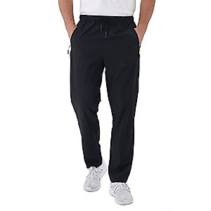 Rapoo Hiking Pants Men Men's Casual Workout Athletic Sweatpants Joggers Pants Elastic Waist Jogging Running Pants for Men with Zipper Pockets 05 Black 3XL