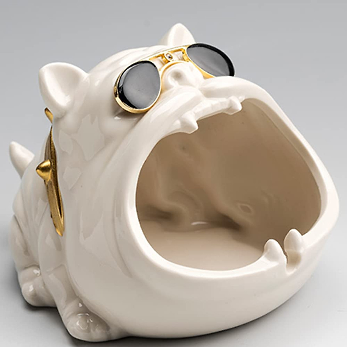 XIOU Desktop Ceramic Trash Can, Animals Garbage Can for Office Desktop, Small Bucket for Home Indoor Decoration, Cute Mini Tabletop Wastebasket (Dog-b (White))