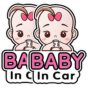 2 Pcs Baby in Car Stickers Sign and Decal for Girl, Baby Car Sticker, Removable Safety Sticker Notice Board, Cute Baby Window Car Sticker, on Board Stickers (Girl Style)