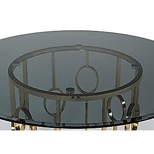 Limari Home Pascal Collection Modern Style Smoked Tempered Glass Round Dining Table, Champagne Gold