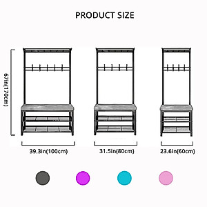 Entryway Bench with Coat Rack,3-in-1 Hall Tree Storage Bench,Coat Rack Shoe Bench with Hooks,Shoe Rack,Velvet Cushion,Easy to Assemble, Black, 24inch