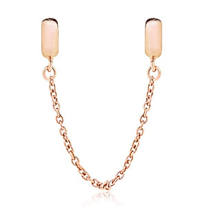 Heart Clasp Safety Chain Charm Authentic 925 Sterling Silver Clip Lock Stopper Charm Spacer Beads for Charms Bracelets (Rose Gold Safety Chain)