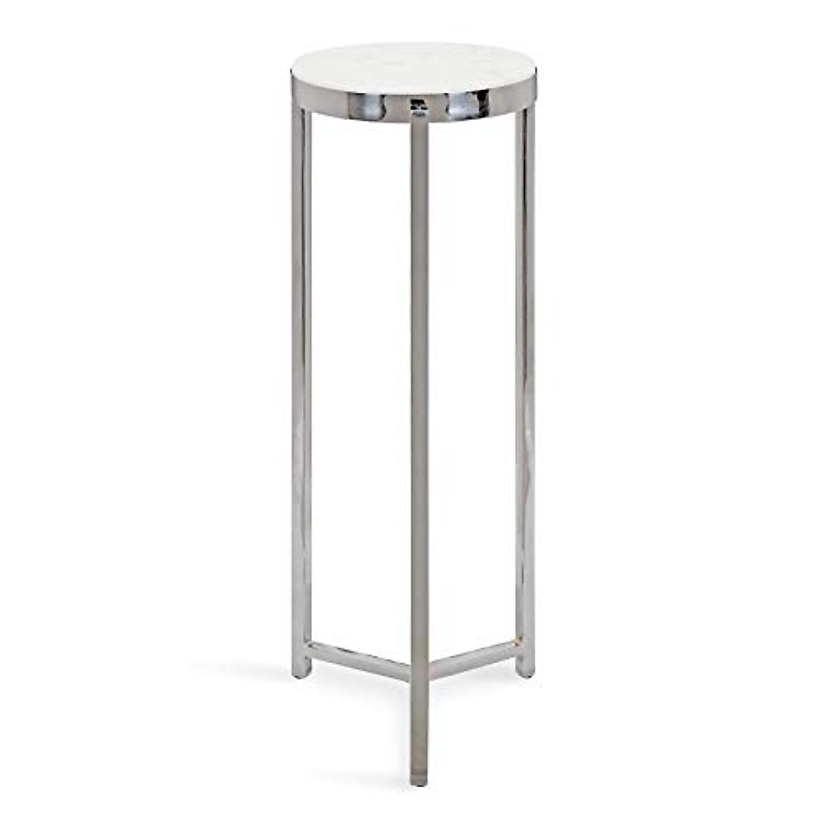 Kate and Laurel Aguilar Glam Drink Table, 8" x 8" x 23", Silver and White, Transitional Tea Table and Plant Stand with Marble Tabletop