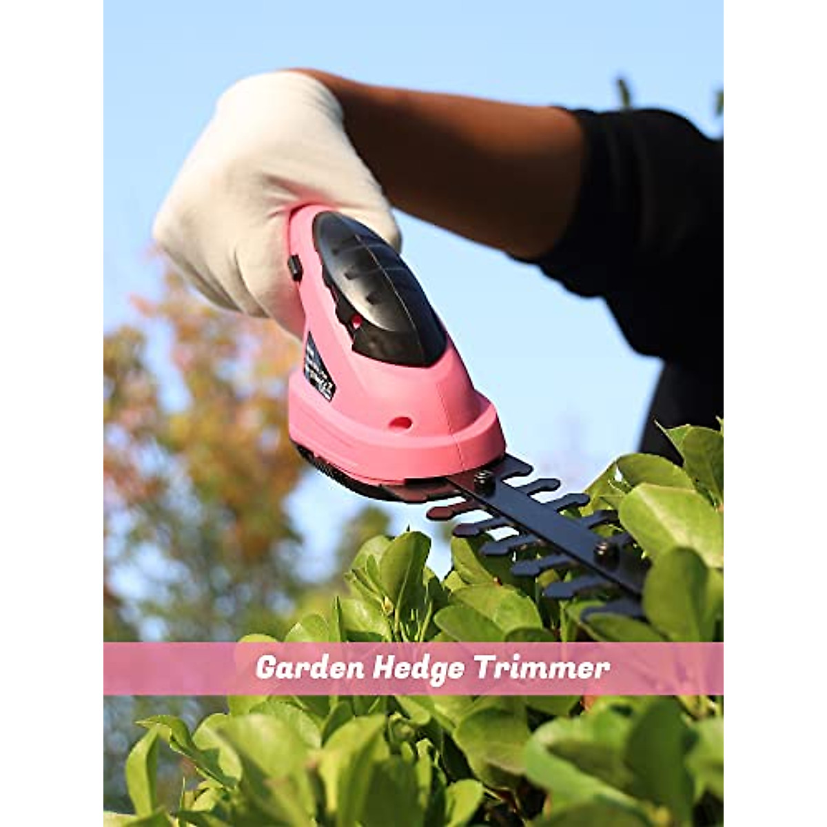 Lichamp 2-in-1 Electric Hand Held Grass Shear Pink Hedge Trimmer Shrubbery Clipper Cordless Battery Powered Rechargeable for Garden and Lawn, CGS3601PK Pink