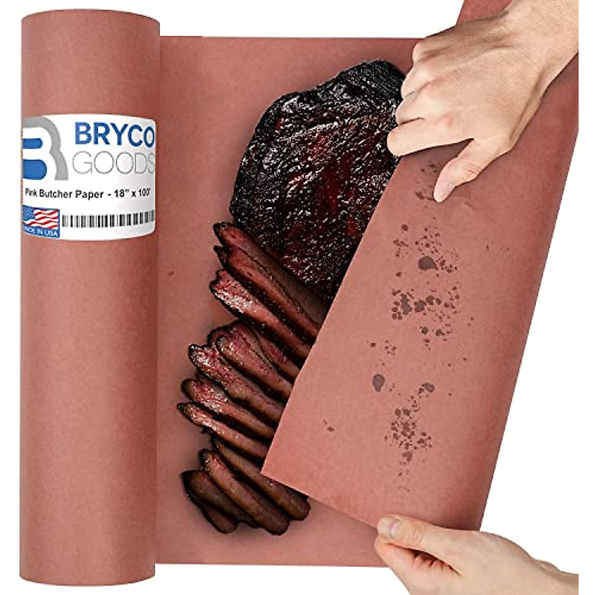 Pink Kraft Butcher Paper Roll - 18 Inch x 100 Feet (1200 Inch) - Food Grade Peach Wrapping Paper for Smoking Meat of all Varieties Ð Unbleached, Unwaxed and Uncoated - Made in USA