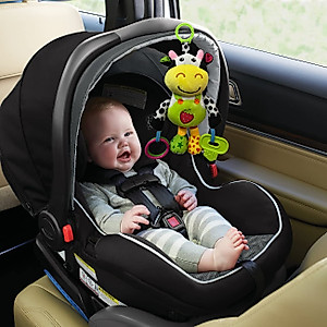 Cute Hanging Stroller Car Seat Toys for Baby, C Clip Hanging Animal Soft Toys with Rattles BB Squeaker Distorting Mirror for Boys Girls 0-36 Months (Green)