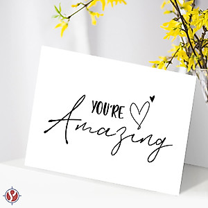 “You’re Amazing” Greeting Cards and Envelopes – Elegant Fold Over Greetings of Appreciation, Encouragement and Thanks for Friends and Family – Blank Inside | 4.25 x 5.5” (A2 Size) | 10 per Pack