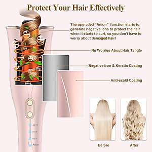 Auto Hair Curler, Automatic Curling Iron Wand with 4 Temperatures & 3 Timers & LCD Display, Curling Iron with 1" Large Rotating Barrel, Dual Voltage Auto Shut-Off Spin Iron for Hair Styling