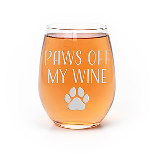 Paws Off My Wine Dog Mom Stemless Wine Glass - Dog Mom, Dog Gift, Dog Lover, Dog Owner, New Pet Gift