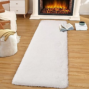 Zacoo Runner Rug for Bedroom 2x6 Soft Fluffy Area Rugs Shaggy Throw Carpet for Hallway Bedside Non Slip Plush Furry Floor Cover for Entryway Nursery Kids Room Living Room Decor, White