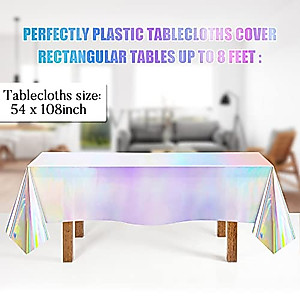 3 Pack Iridescent Tablecloth, 54" x 108" Birthday Party Table Cloths Iridescence Plastic Disposable Table Covers Iridescent Disco Party Decorations, Mermaid Birthday Decor Tablecloth for Buffet Table