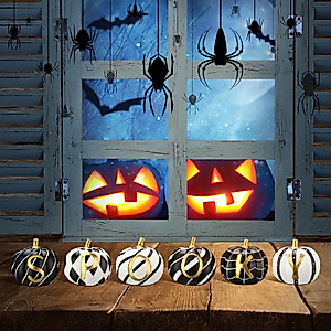 9 Pcs Resin Pumpkins Halloween Boo Spooky Indoor Decor Black and White Pumpkins 2.5 Inch Artificial Pumpkins Table Centerpieces Tiered Tray for Fall Halloween Autumn Home Wedding Decor