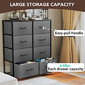 Maxtown 8 Drawer Dresser, Storage Tower with Fabric Box,Clothes Organizer, Bedroom Tall Dresser with Metal Frame and Wood Shelves, Dressers & chests of Drawers for Bedroom, Entryway, Office Black