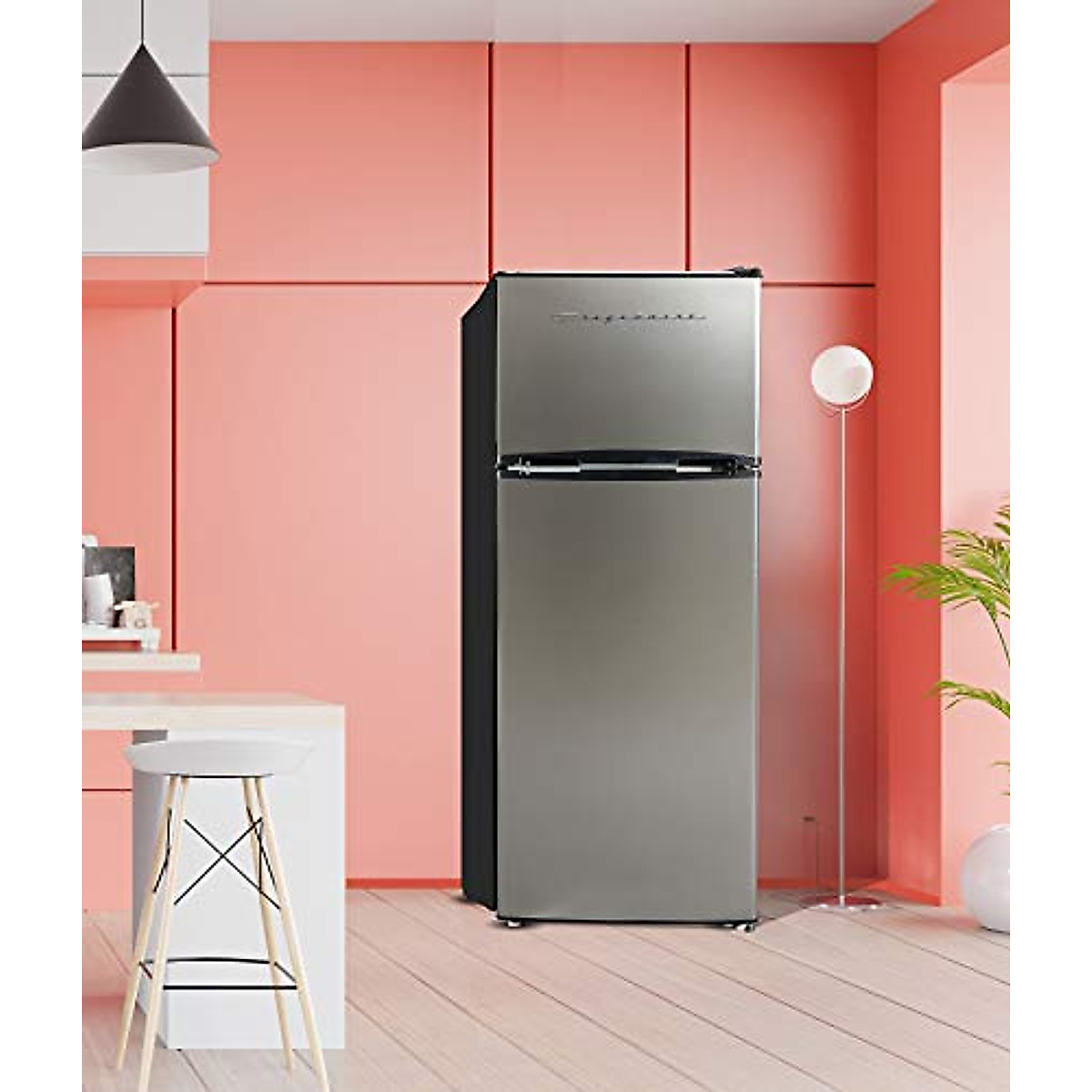 Frigidaire EFR749AMZ, 2 Door Apartment Size Refrigerator with Freezer, 7.5 cu ft, Retro, Silver, Platinum