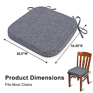 Shinnwa Kitchen Chair Cushions with Ties Memory Foam Chair Pads and Cushions Thickened U Shaped Wooden Chair Seat Cushions 16.5 x 16.25 inches Grey