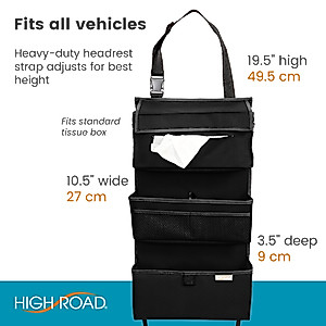 High Road Back of Seat Car Organizer with Tissue Box Holder and Multipurpose Car Storage Pockets for Car, SUV or Truck