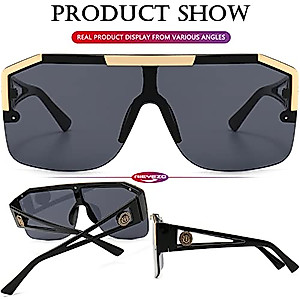 AIEYEZO Square Oversized Sunglasses Flat Top Shield Sun Glasses for Men Women One Lens Square Shades (Black/Grey)