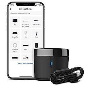 BroadLink RM4mini Smart Remote Hub with Sensor Cable -WiFi IR Blaster for TV Remote, Smart AC Controller, Works with Alexa/Google Home/IFTTT