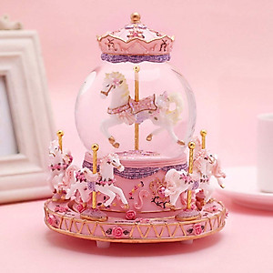 Leonnnnn Carousel Horse Music Box Snow Globes, Musical Rotating Horses with Colorful Light, Snowglobes Castle in The Sky, for Wife Daughter Girlfriend, Birthday/Anniversary/Valentine's Day Gift
